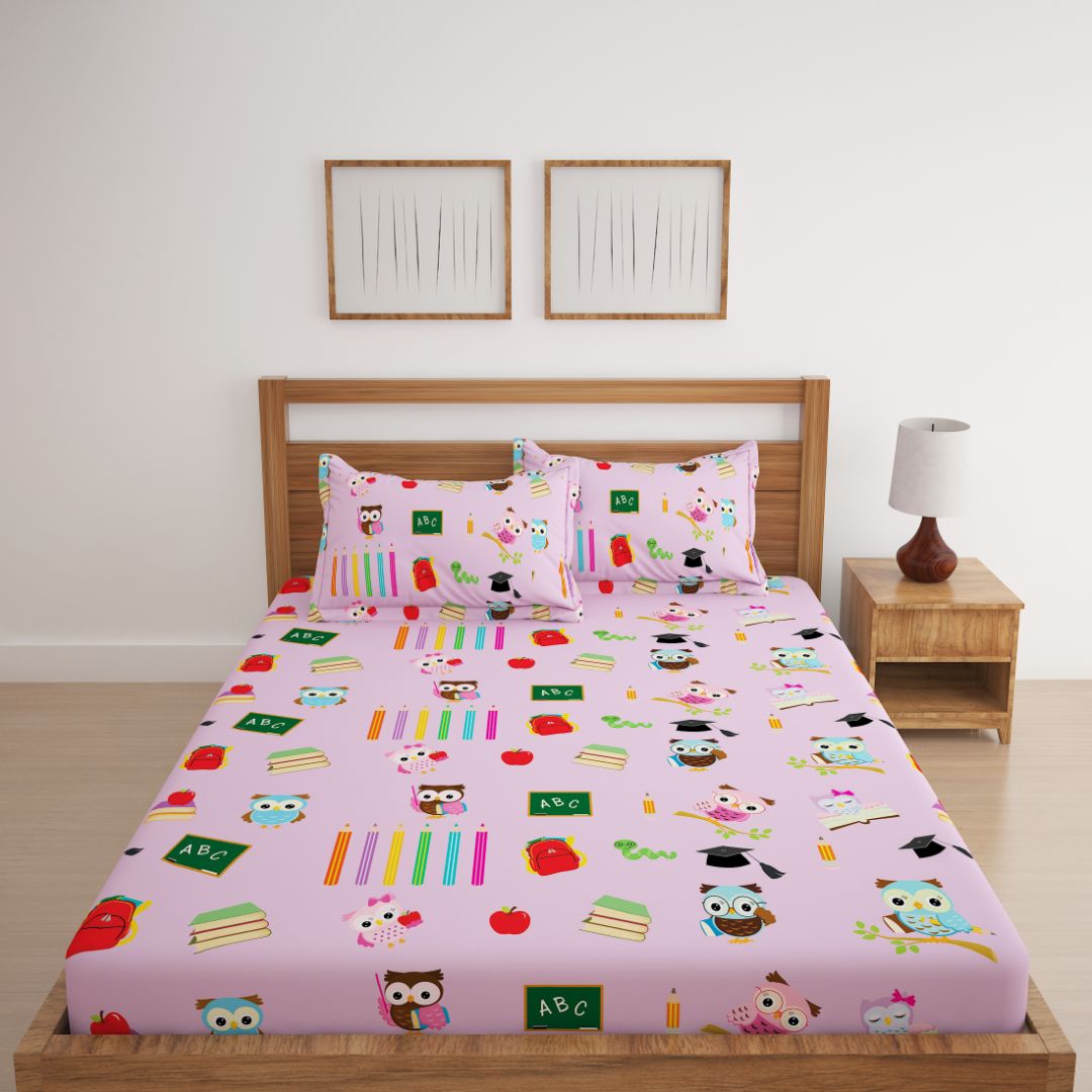 Back To School Pink Owl Print Bed Sheet – Sweet Heart Creations